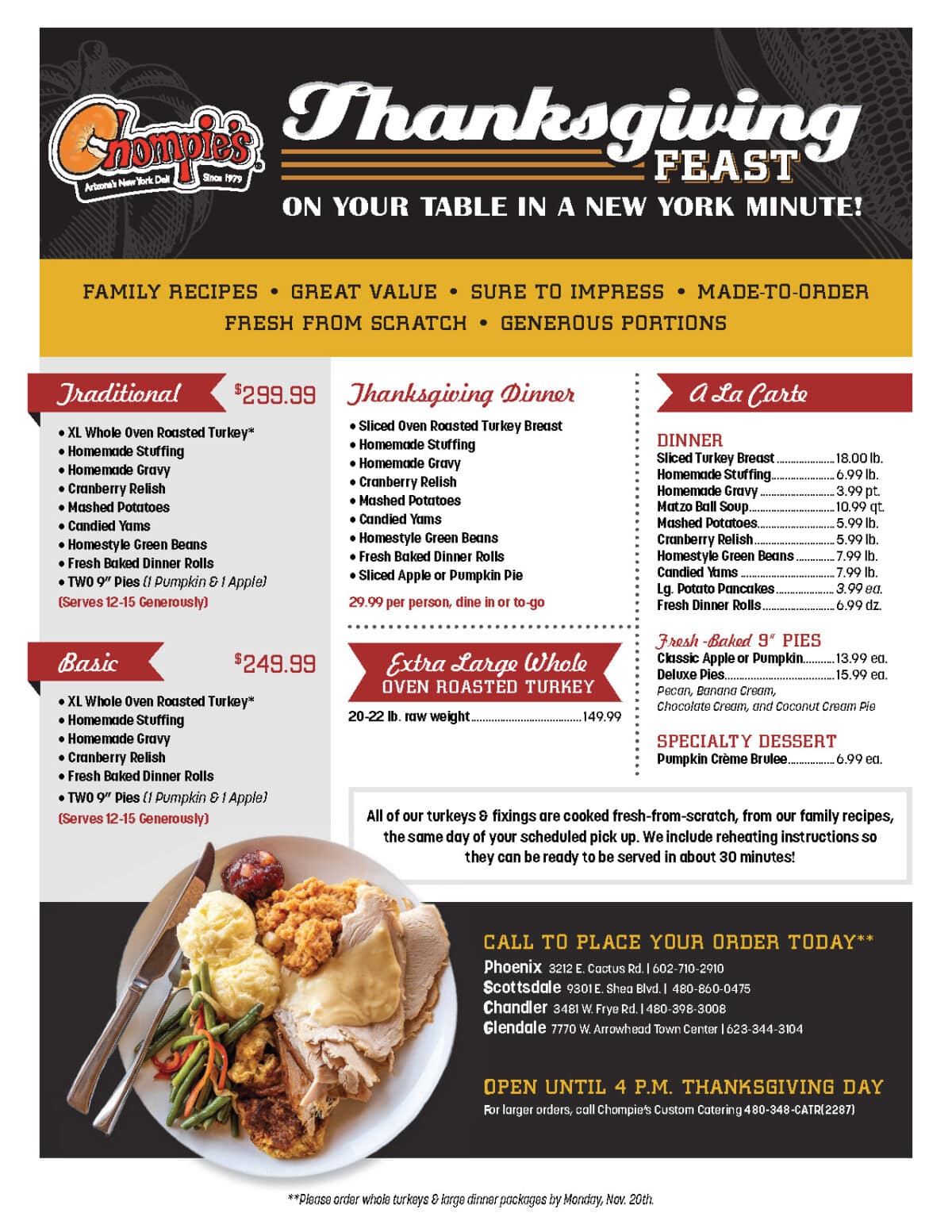 Thanksgiving Menu | Chompie's Catering Traditional Thanksgiving Meal